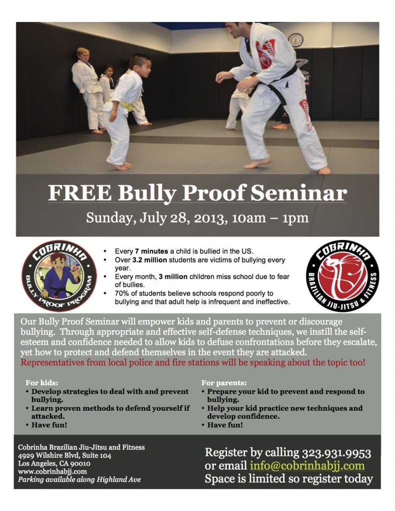Bullyproof your kids for free at Cobrinha BJJ in Los Angeles on July 28 ...